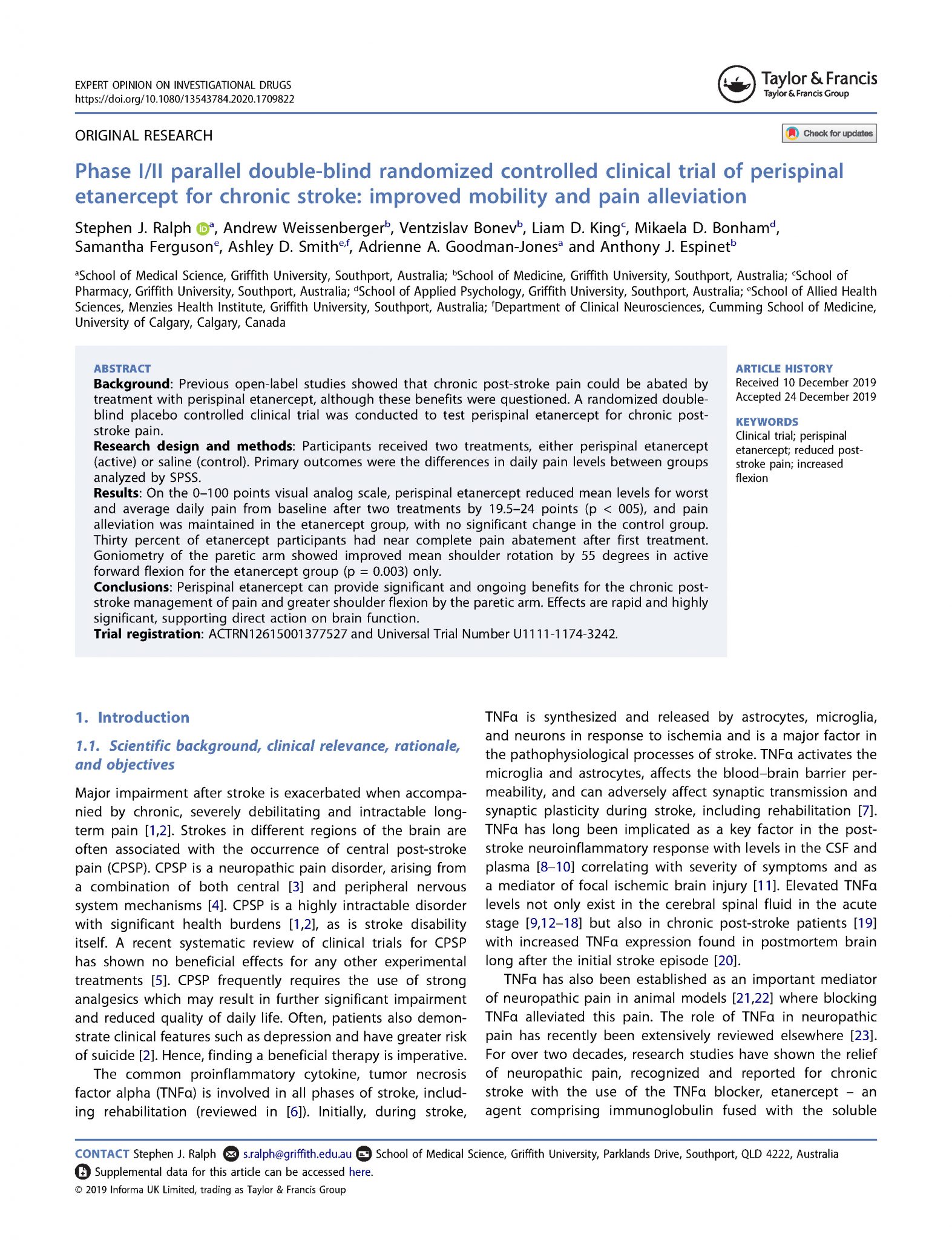 University clinical trial confirms the efficacy of perispinal ...